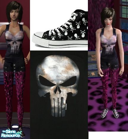 The Sims Resource | 2 Very Cute Skull Outfits - Skull Top And Shorts