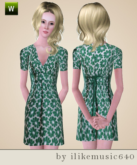 The Sims Resource | Green Retro Floral Dress
