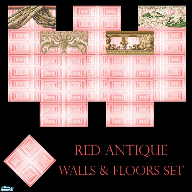 The Sims Resource - Red Antique Walls & Floors Set