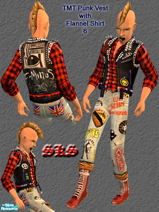 The Sims Resource | TMT Punk Vest with Flannel Shirt - 6