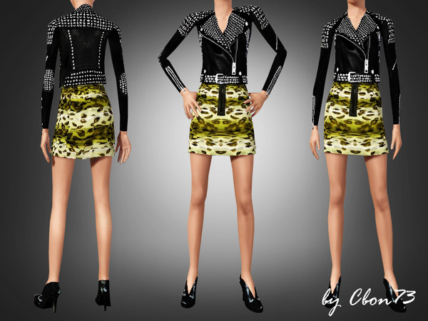 The Sims Resource | Studded Perfecto and Leopard Dress