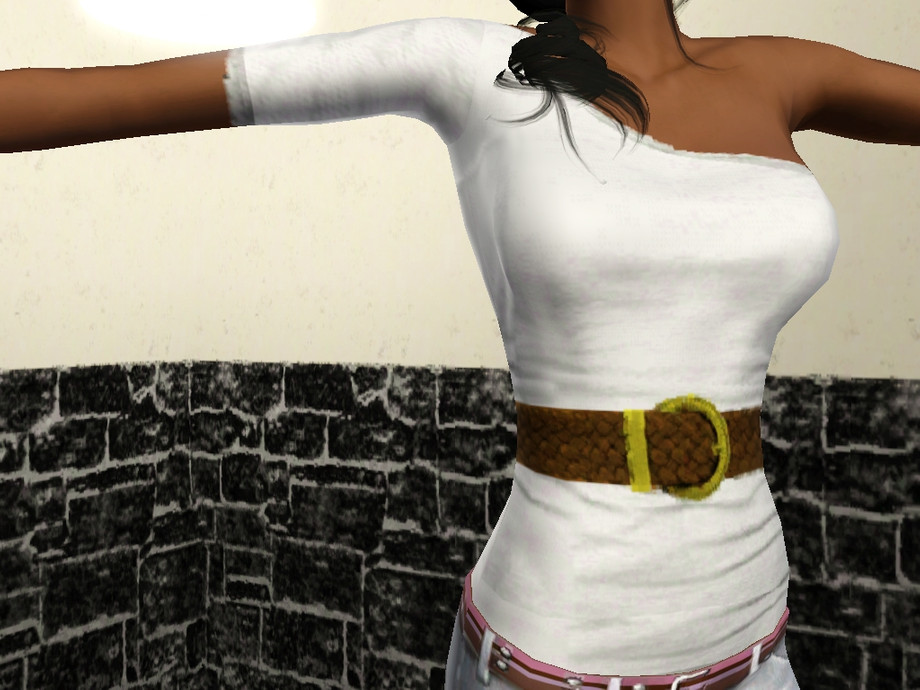 The Sims Resource - Belted One Shoulder Shirt