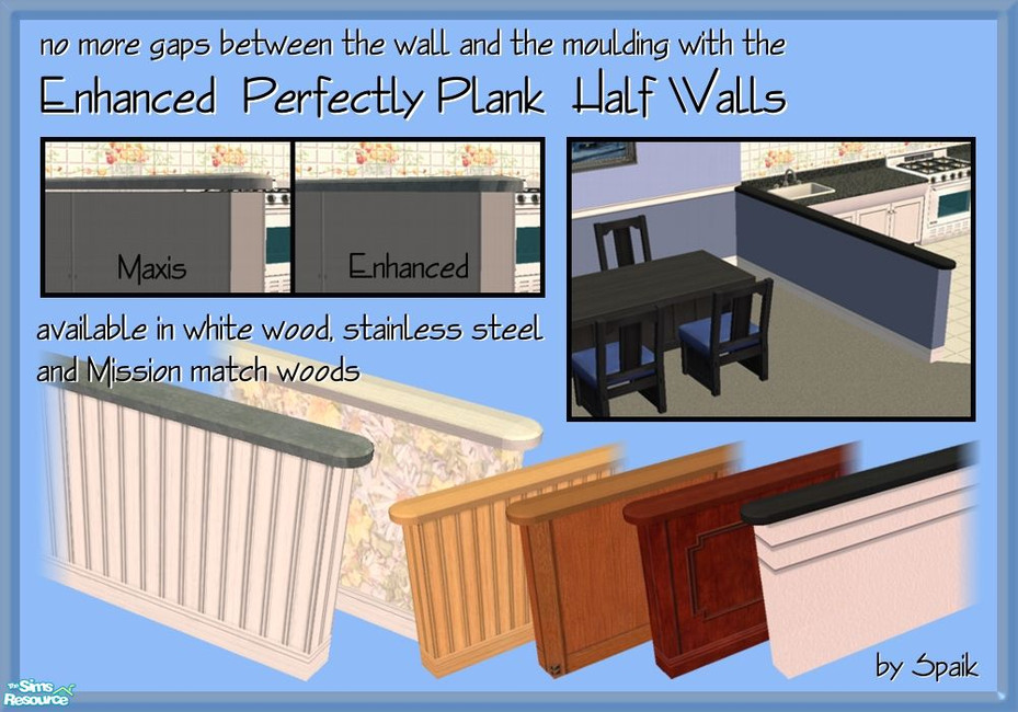 The Sims Resource - Enhanced Perfectly Plank Half Walls Set