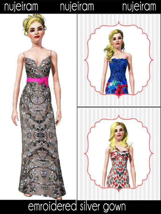 The Sims Resource | OD Embroidered Silver Dress