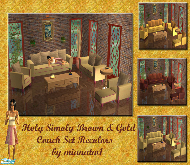 The Sims Resource | Brown & Gold Holy Simoly Arizona Couch Recolors Set