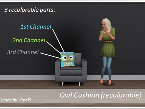 The Sims Resource | Owl Cushion (recolorable)