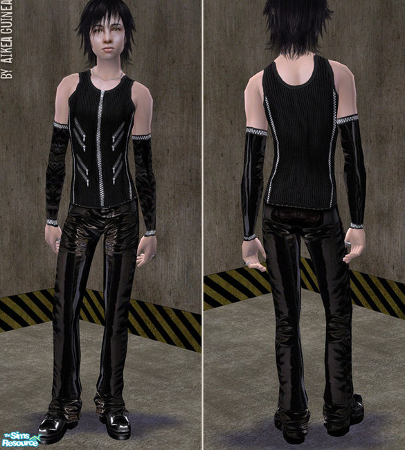 The Sims Resource - Ubiquitous - Gothic Outfit for Teen Males - Zippers