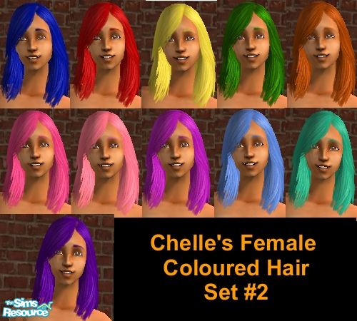 The Sims Resource | Chelle\'s Female Coloured Hair Collection Set 2