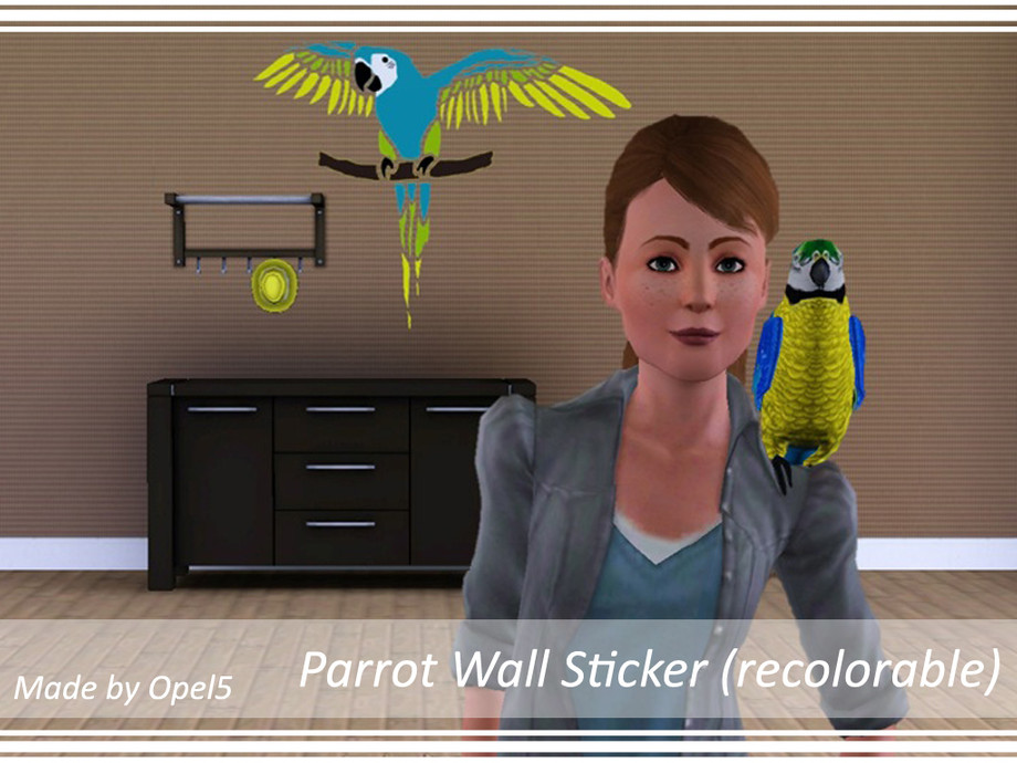 The Sims Resource | Parrot Wall Sticker (recolorable)
