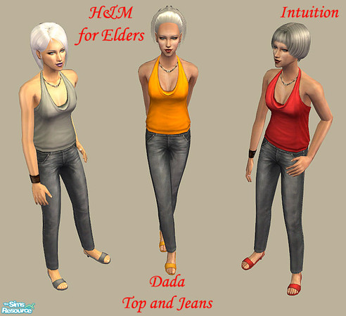 The Sims Resource - H&M for Elders! - Dada Top and Jeans!