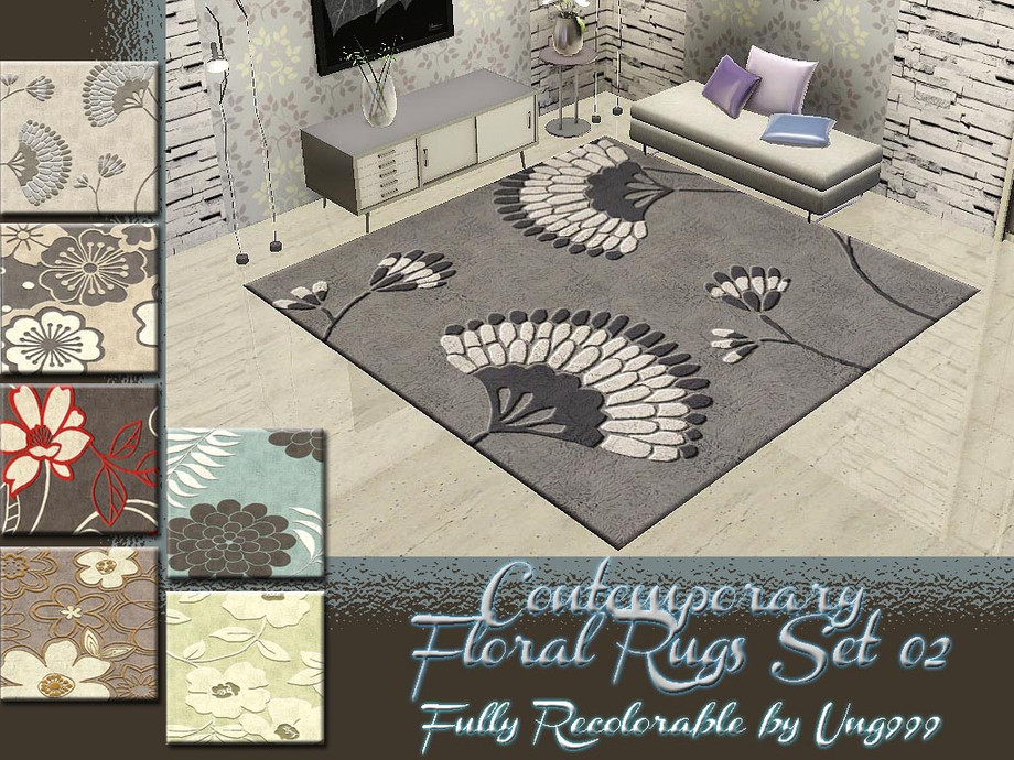 The Sims Resource | Contemporary Floral Rugs Set 02