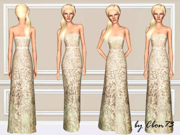 The Sims Resource | Floral Embroidered Strapless Gown