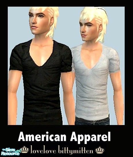 The Sims Resource - Scenester Amercan Apparel Deep V T shirts for guys