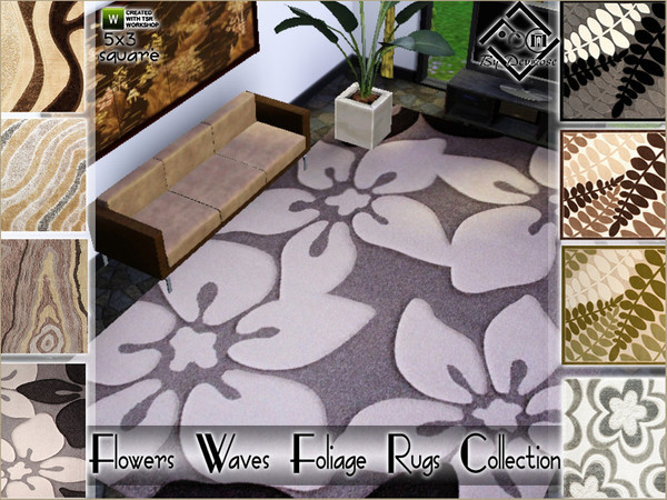 The Sims Resource | FlowersWavesFoliage Rugs Collection