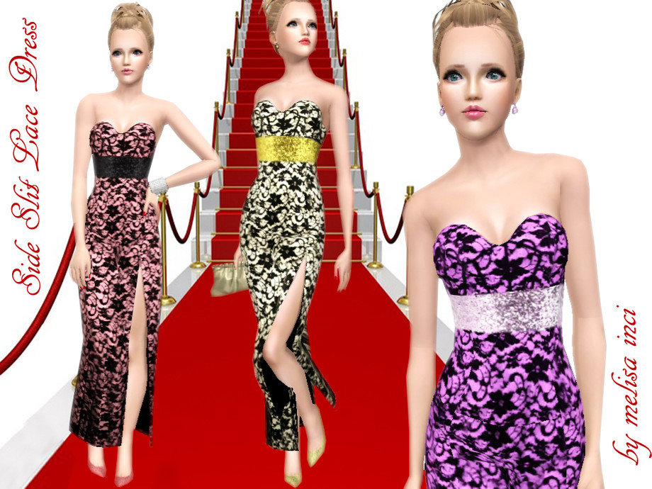 The Sims Resource | Side Slit Lace Dress