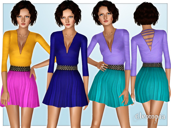 The Sims Resource | Deep V neck dress with studded belt