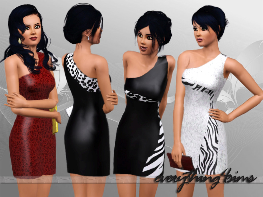 The Sims Resource | Versace_Black/Ivory One Shoulder Dress