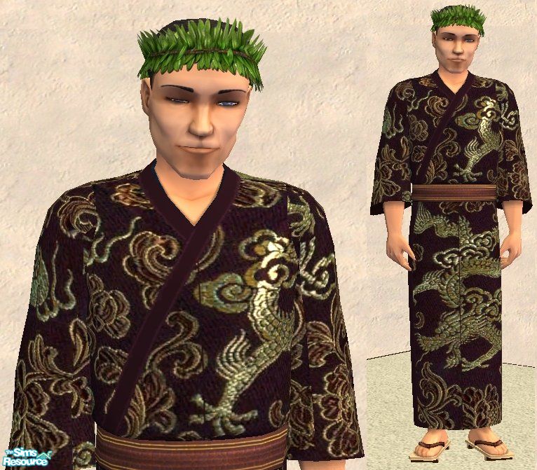 The Sims Resource - Male adult kimono - Burgandy