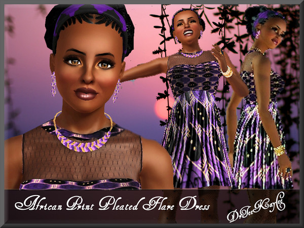 The Sims Resource | African Print Pleated Flare Dress