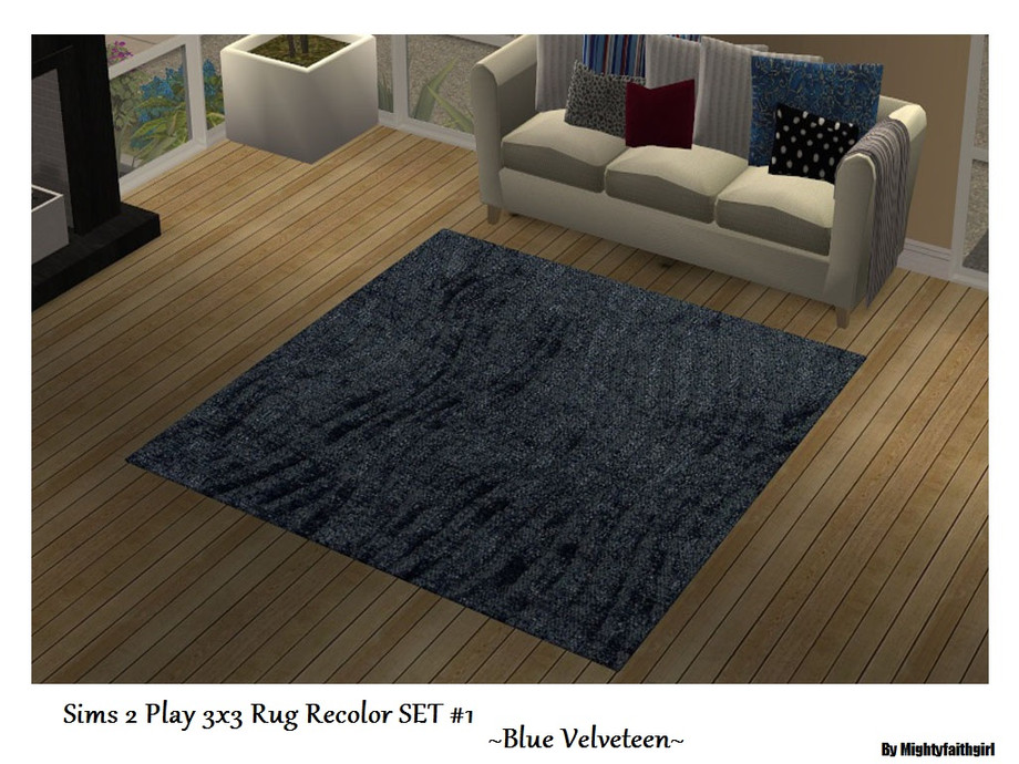 The Sims Resource - Sims 2 Play 3x3 Rug Recolor SET #1 - Blue Velveteen