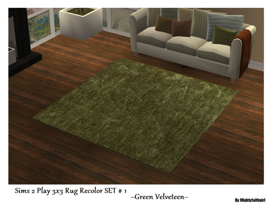 The Sims Resource - Sims 2 Play 3x3 Rug Recolor SET #1 - Green Velveteen