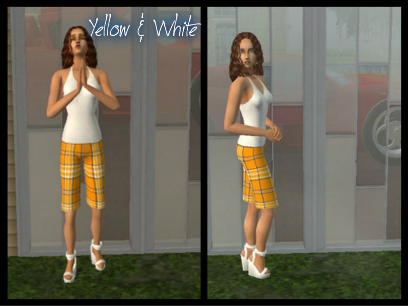 The Sims Resource | [02] - Yellow & White Plaid Capri Outfit