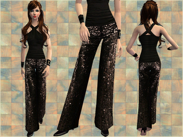 The Sims Resource | Wide Leg Pants - Black Top and Sequin Pants