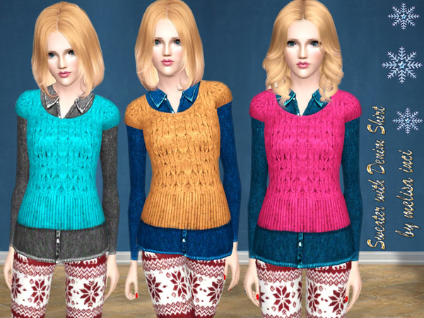 The Sims Resource - Sweater with Denim Shirt