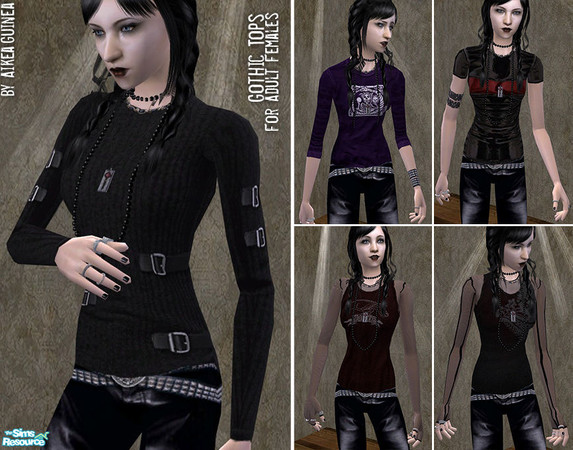 The Sims Resource - Gothic Tops for Adult Females - Set 1