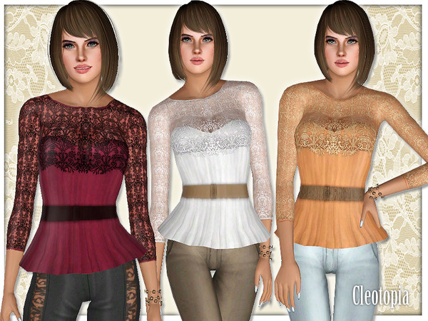 The Sims Resource | Femme Chic ~ Peplum Lace Top Belted