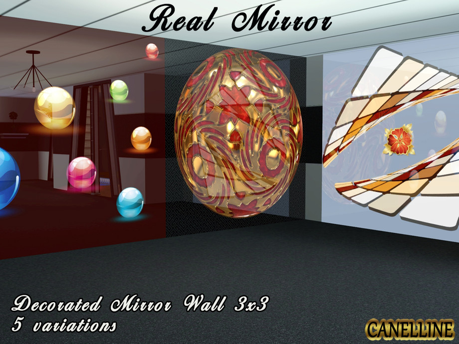 The Sims Resource | Decorated Mirror Wall 3x3 Recolorable 5 Variations