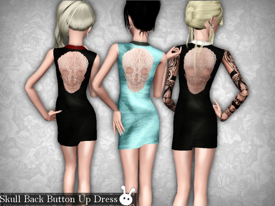 The Sims Resource | Skull Back Button Up Dress