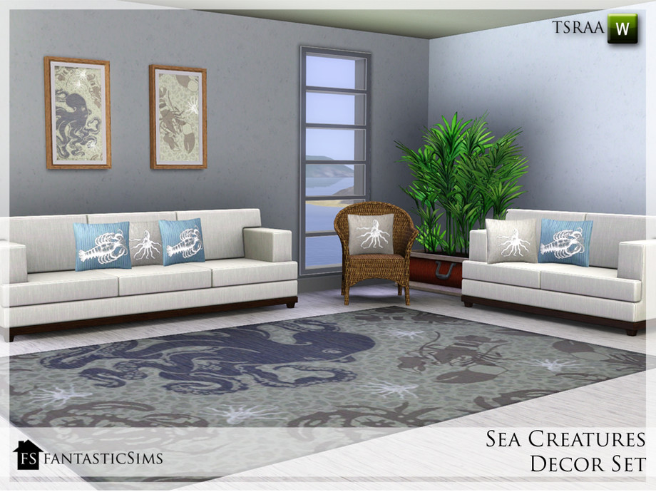 The Sims Resource | Sea Creatures LR Decor Set 3 Sofa Cusions