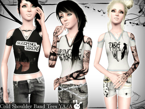 The Sims Resource | Cold Shoulder Band Tees YA/A