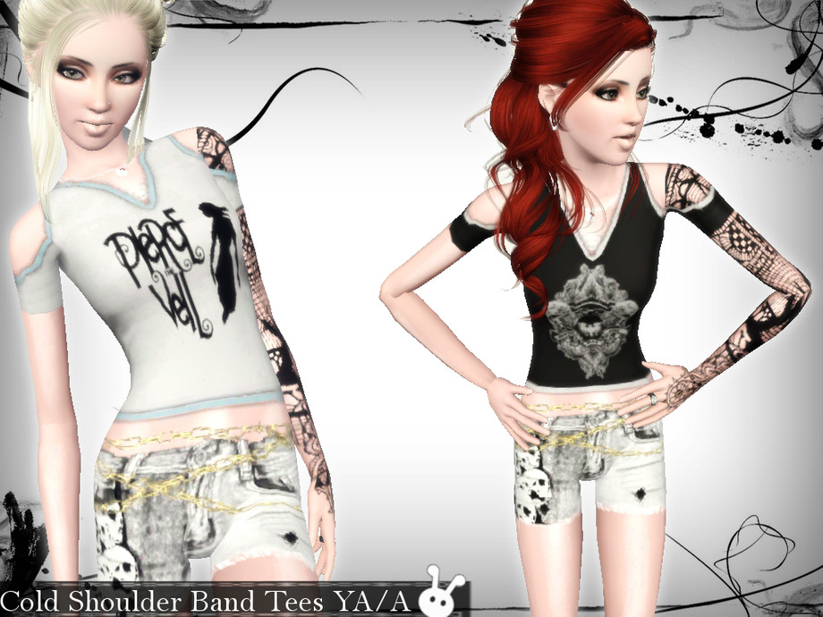 The Sims Resource | Cold Shoulder Band Tees YA/A