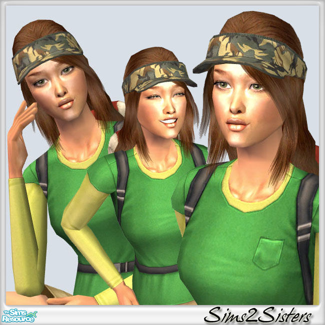The Sims Resource | S2S Visor Hair - Camouflage Visor - 2