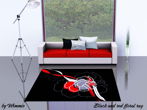 The Sims Resource - Black and red floral rug