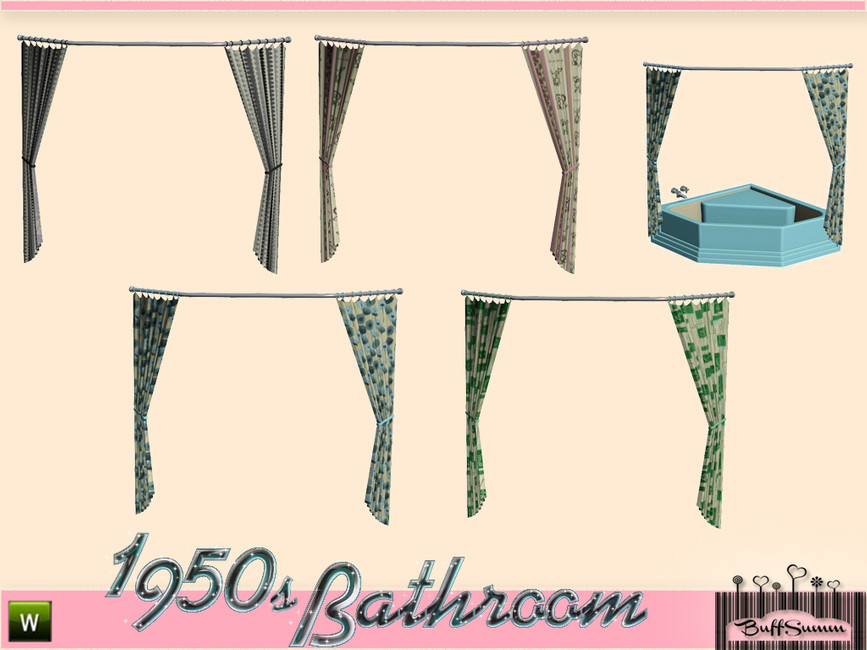 The Sims Resource - 1950s Bathroom Curtain PT
