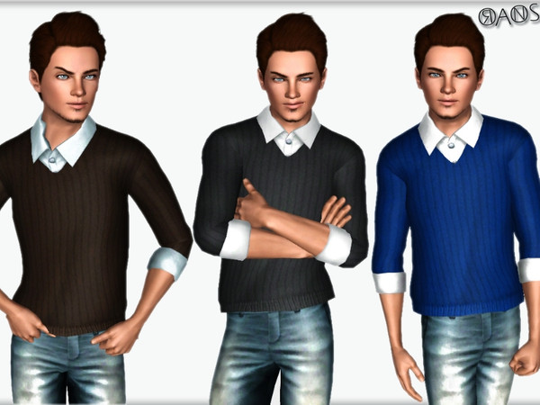 The Sims Resource | [Oranos] Noah V Neck Sweater With Shirt