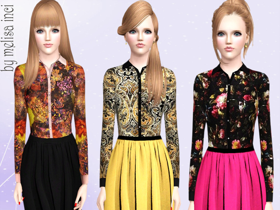 The Sims Resource | Printed Chiffon Blouse