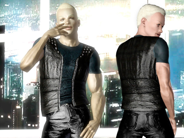 The Sims Resource | Leather vest with t-shirt for males