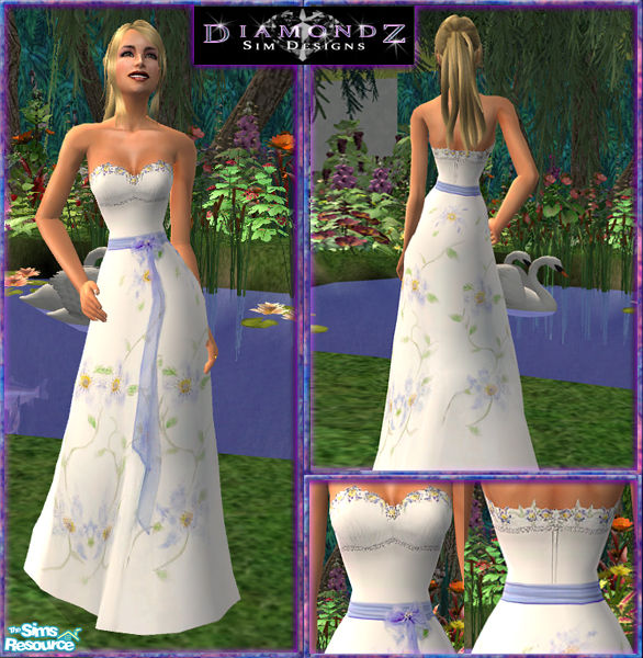 The Sims Resource | Floral Prom Dress - Blue