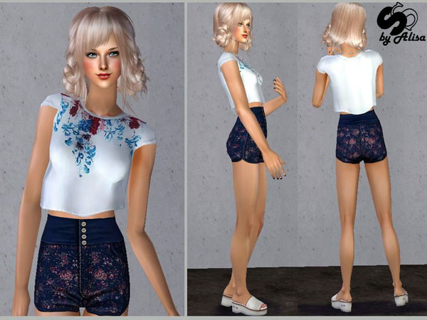 The Sims Resource | Floral shorts and top