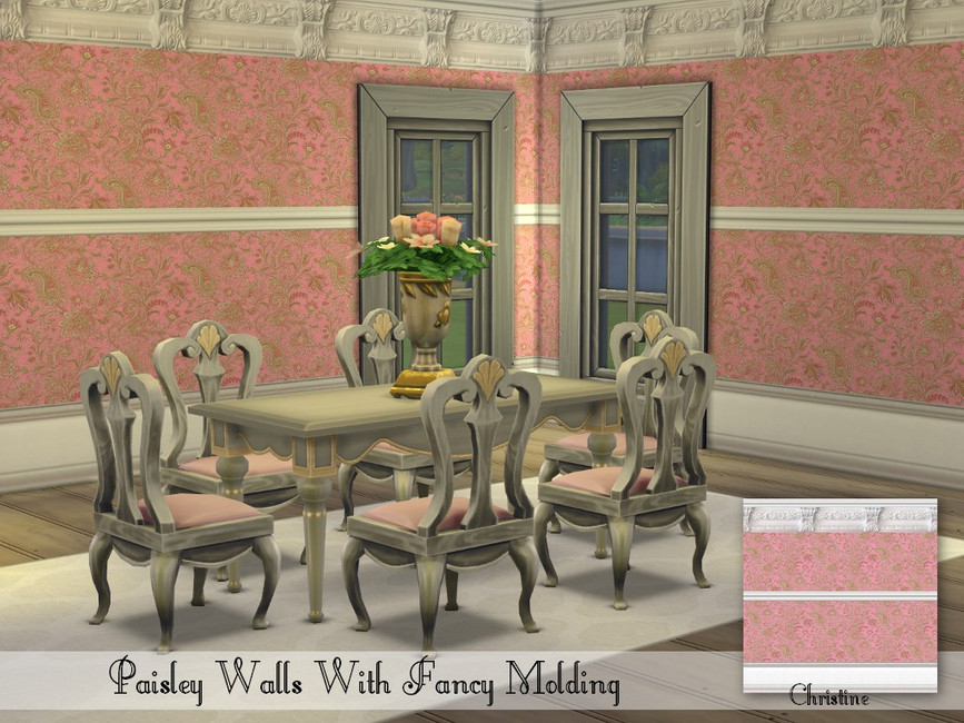 The Sims Resource - Pink Paisley Walls With Fancy Molding