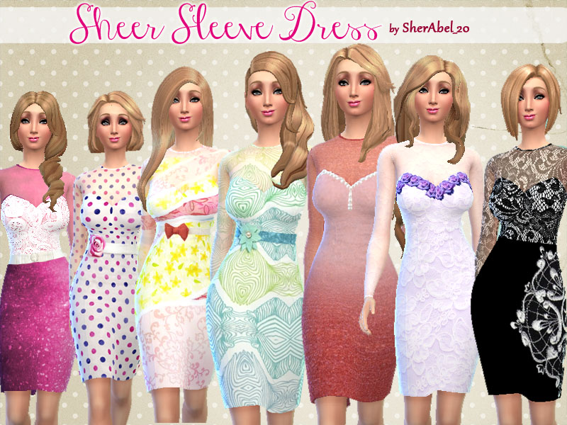The Sims Resource | Glam Sheer Sleeve Dress