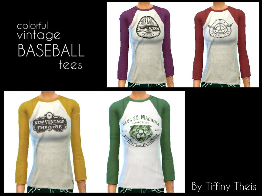 The Sims Resource - Girls Vintage Baseball Tees