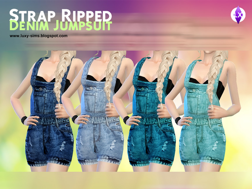 The Sims Resource - Strap Ripped Denim Jumpsuit