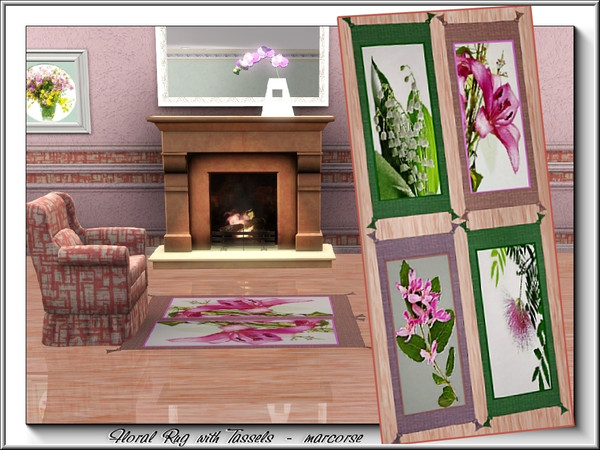 The Sims Resource | Floral Rug with Tassels_marcorse
