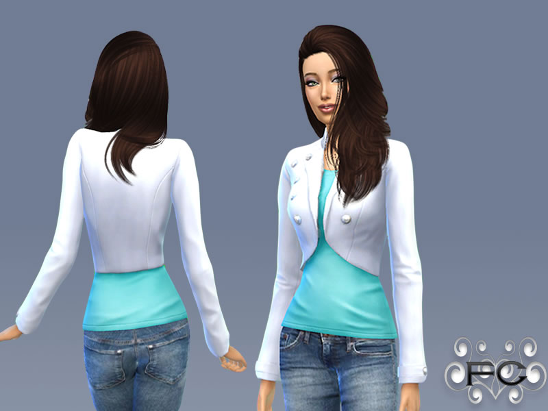 The Sims Resource - White Jacket with Cyan Shirt (recolor)