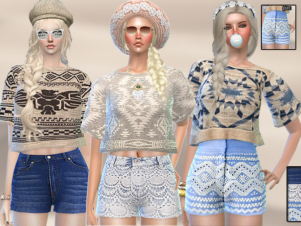 The Sims Resource | PZC_Denim Lace and Crochet Shorts